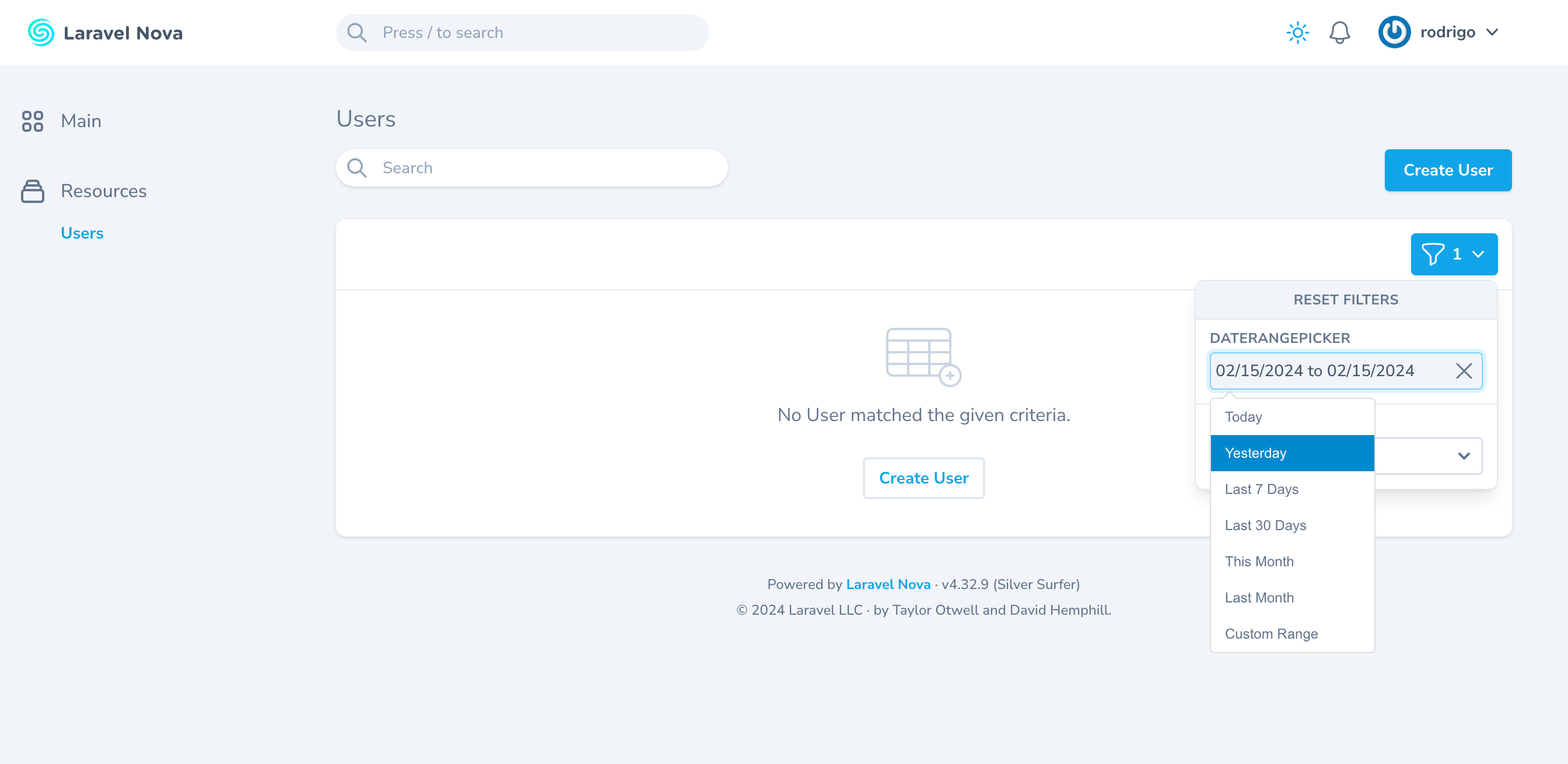 Simple Date Range Filter - Nova Packages