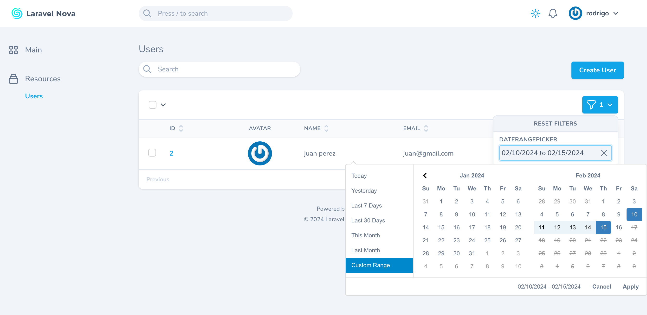 Simple Date Range Filter - Nova Packages