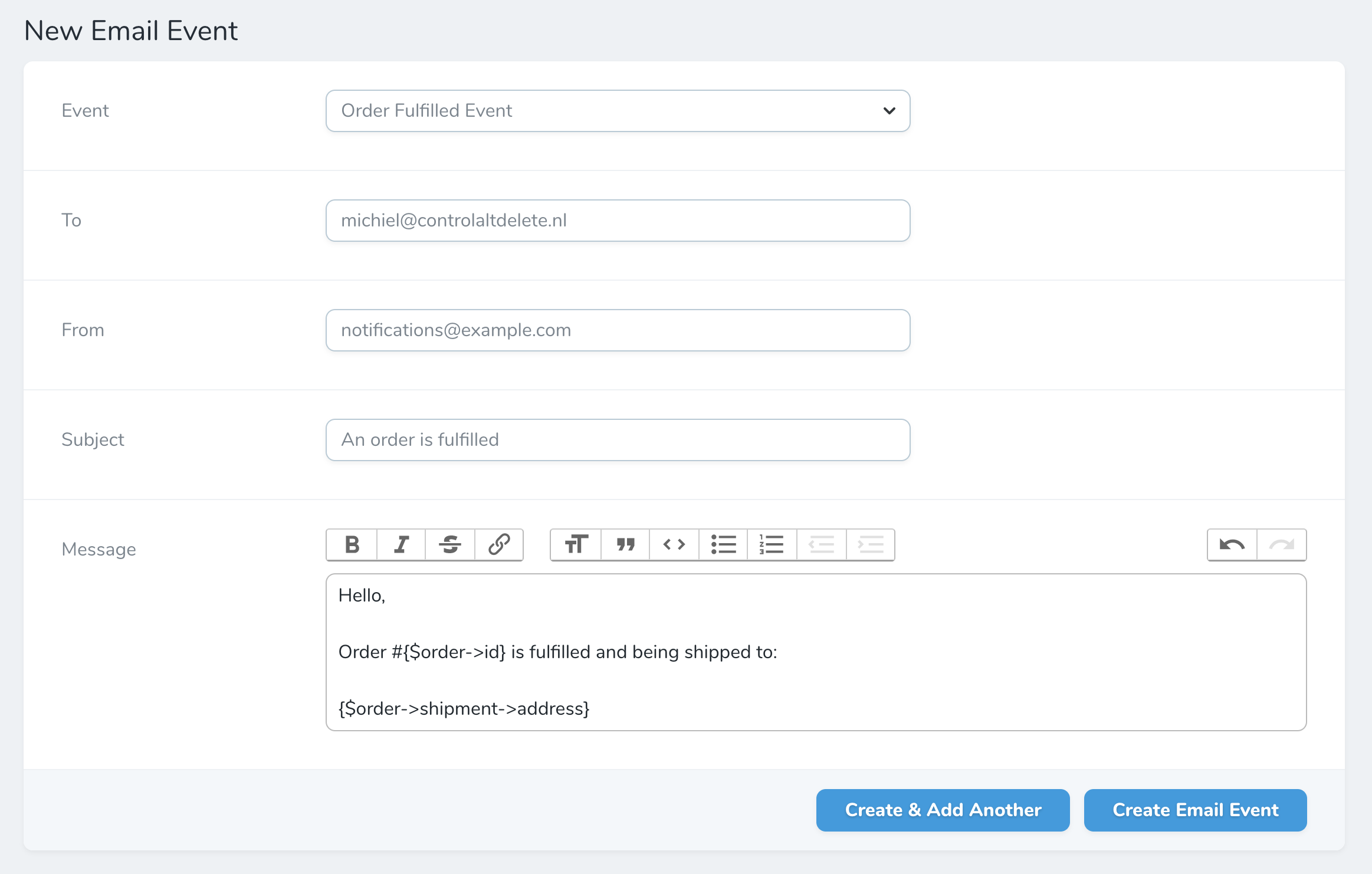 Email on Event - Nova Packages