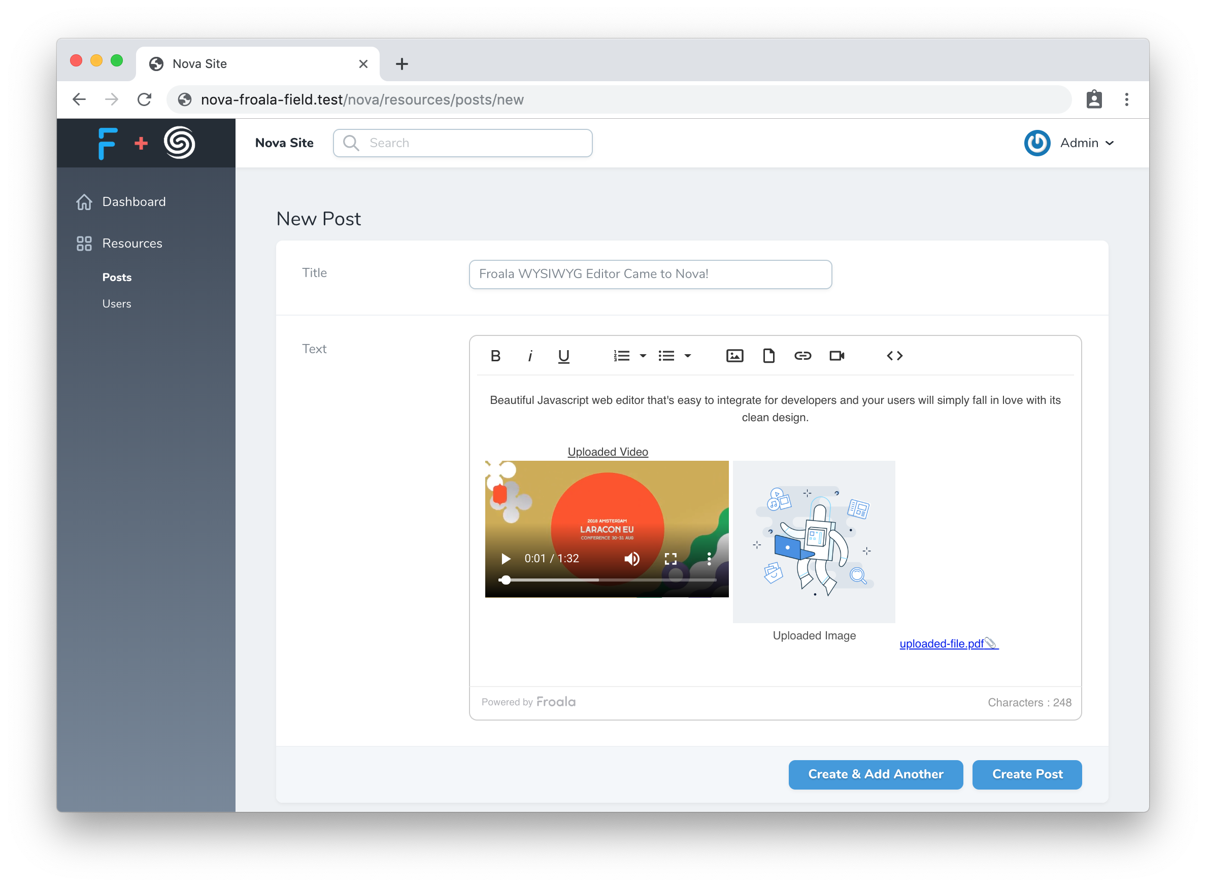 Froala WYSIWYG Field - Nova Packages