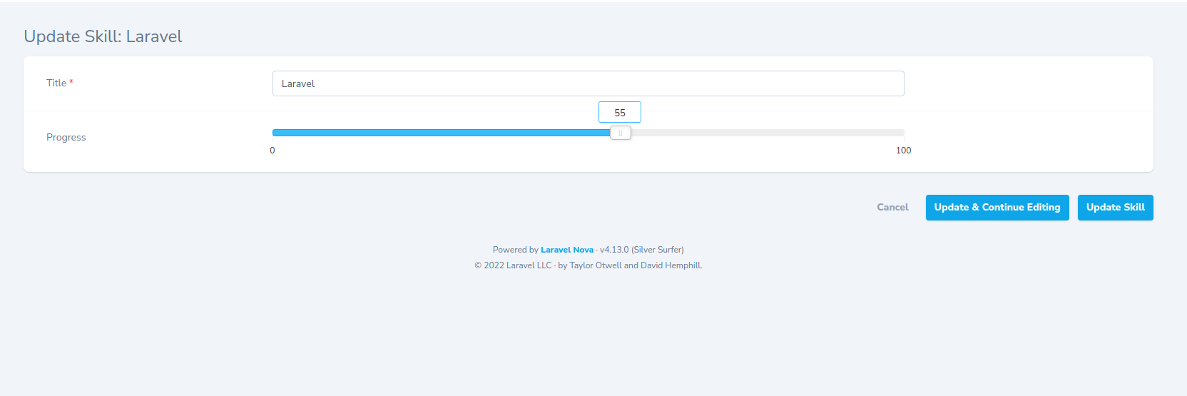 Progress bar Field - Nova Packages