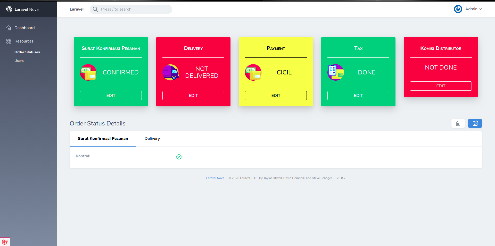 Editable Status Card - Nova Packages
