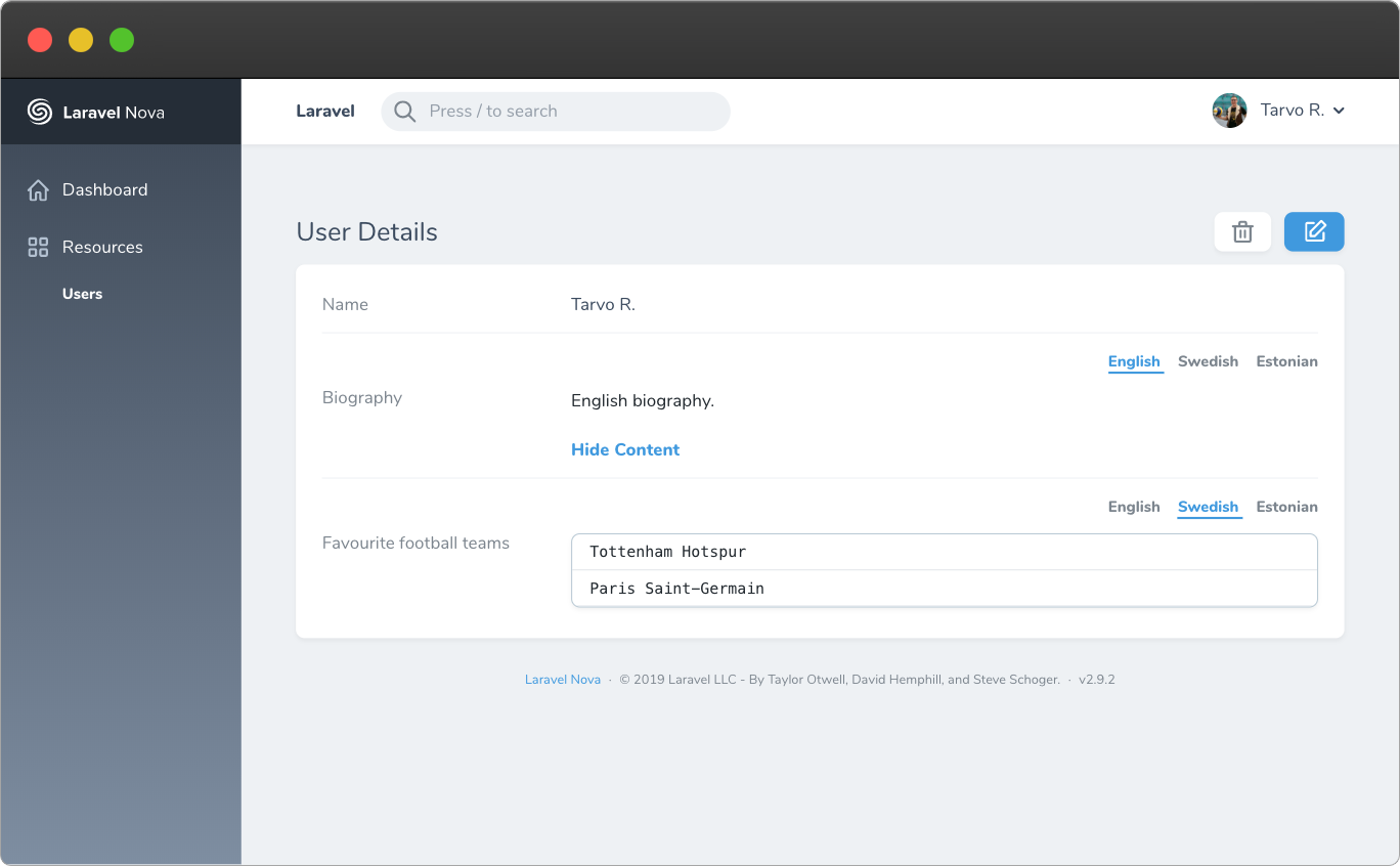 Astrotomic Laravel Translatable Field - Nova Packages