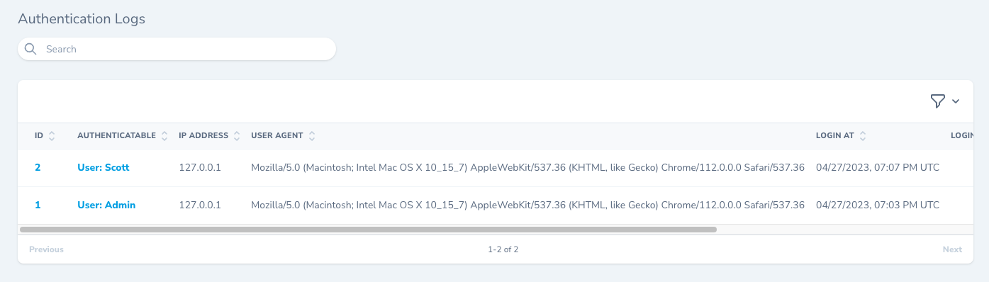 Authentication Log - Nova Packages
