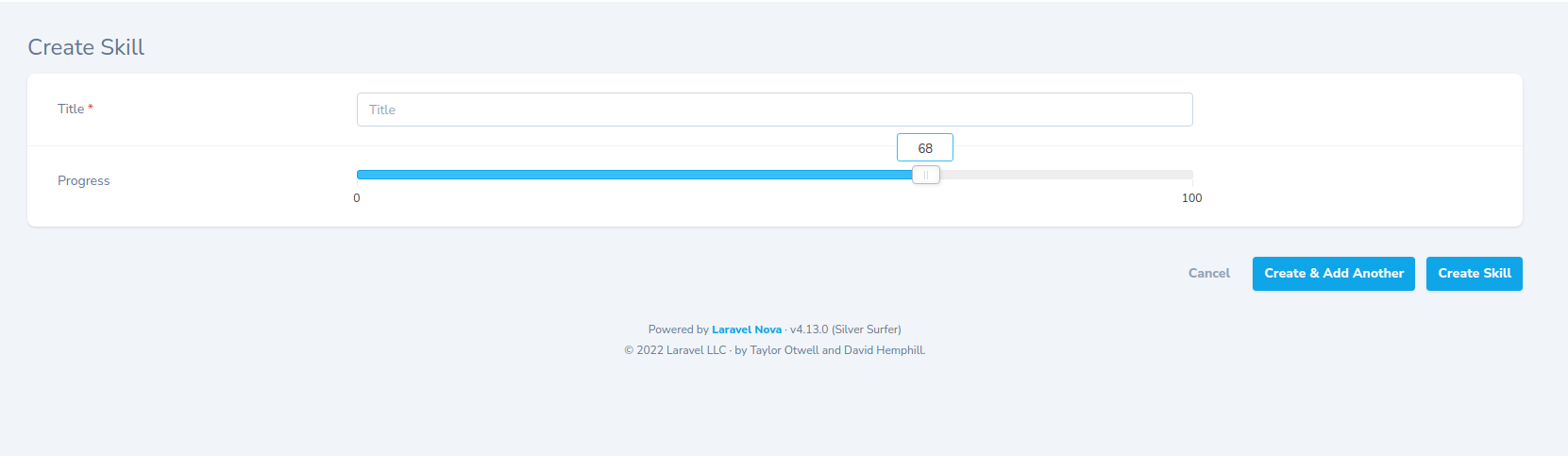 Progress bar Field - Nova Packages