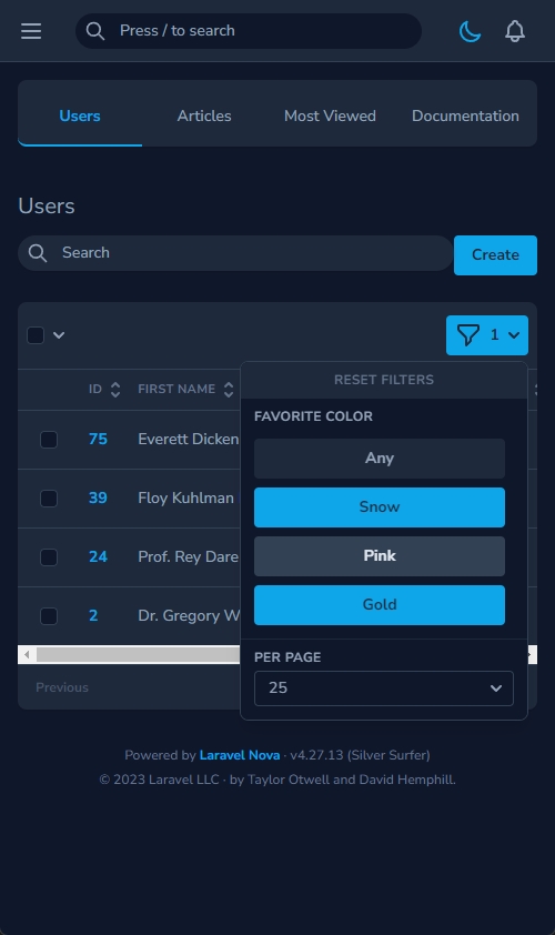 Pill Filter - Nova Packages