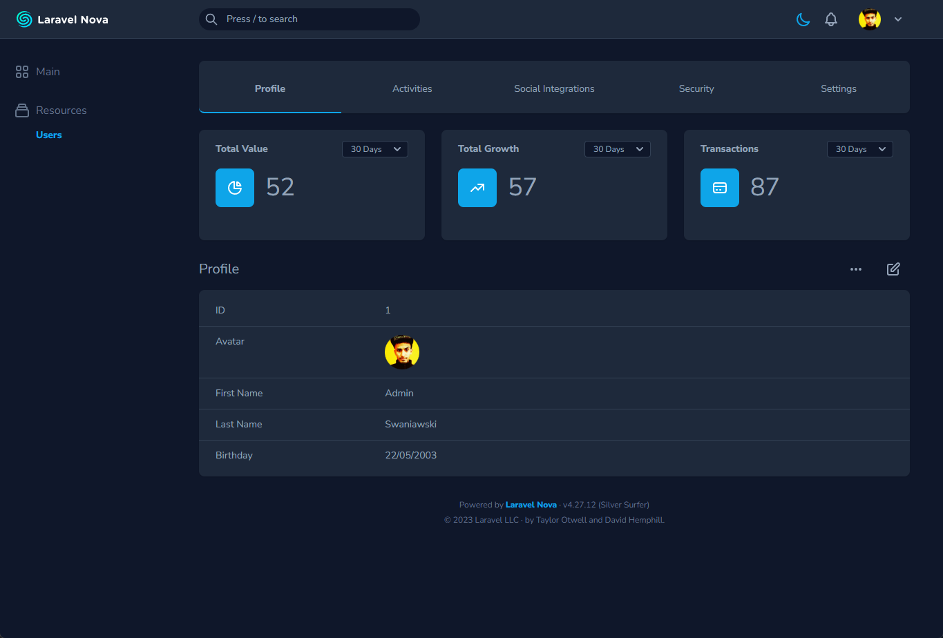 Resource Navigation Tab - Nova Packages