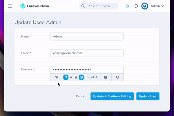 Password Generator Field - Nova Packages