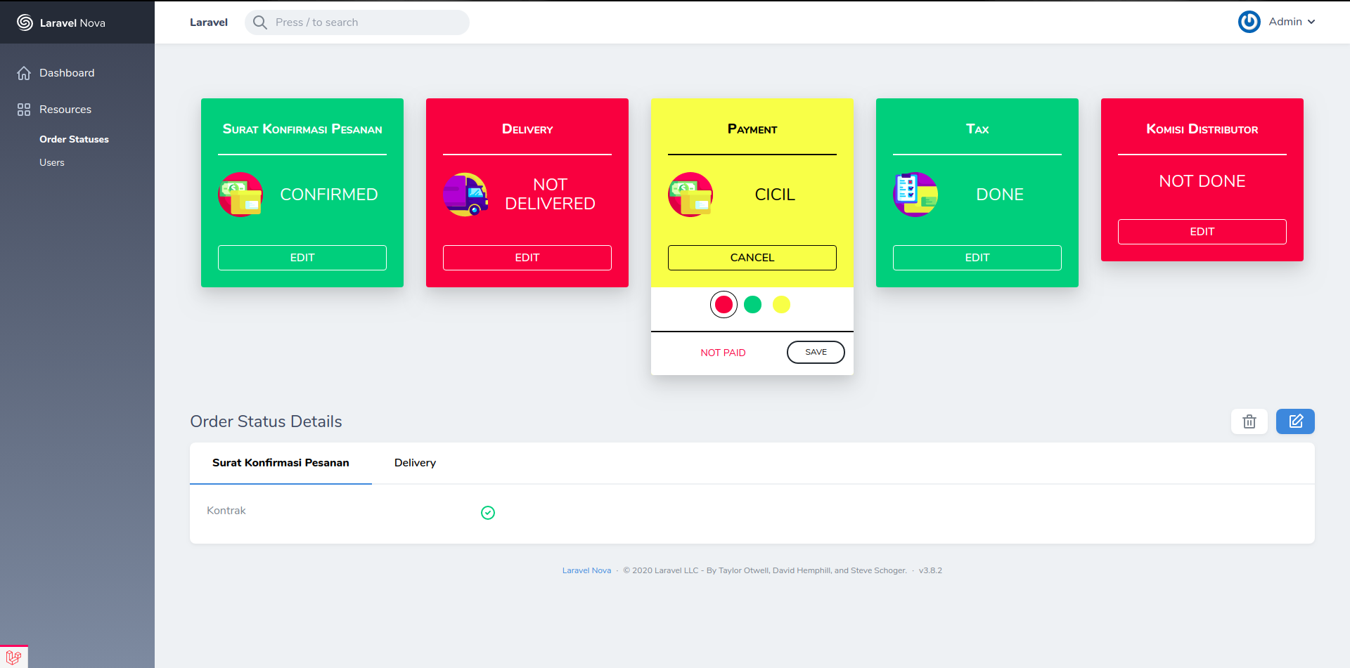 Editable Status Card - Nova Packages