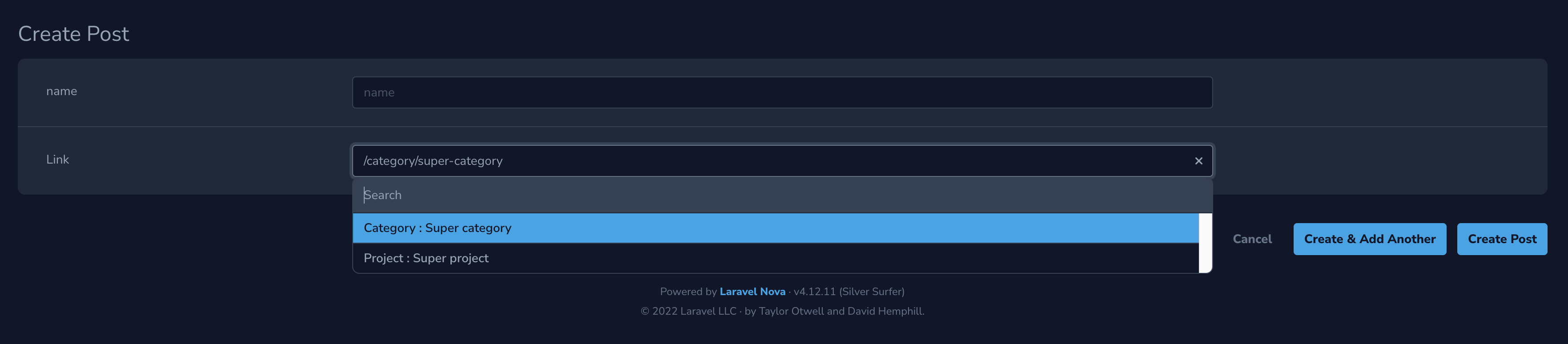 model link field - Nova Packages