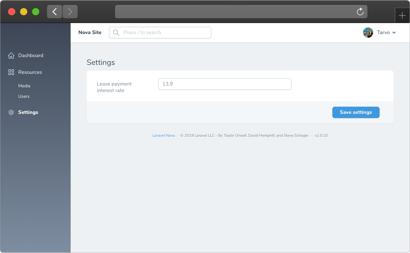 Settings - Nova Packages